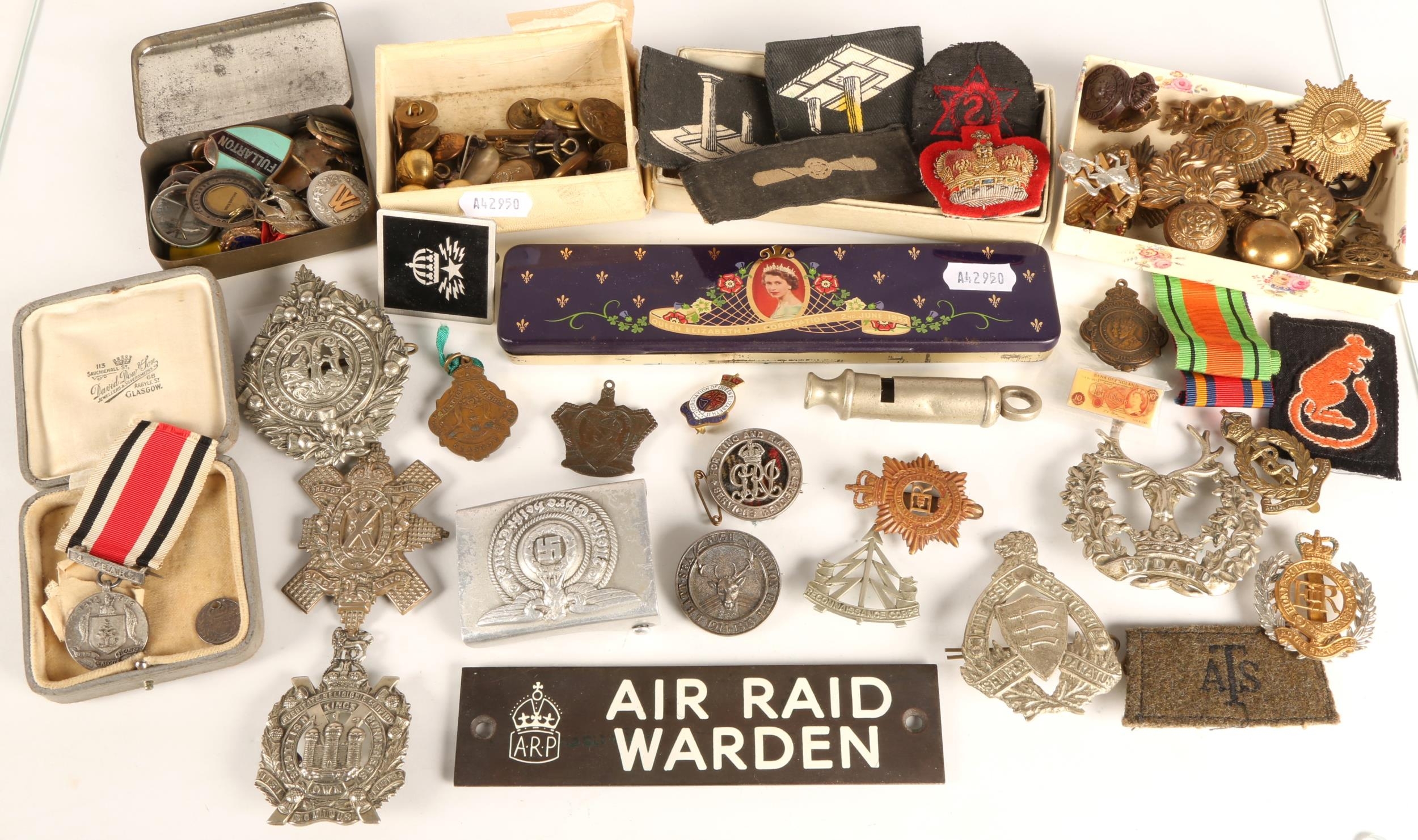 Military badges and other ephemera to include British, Scottish, German ...