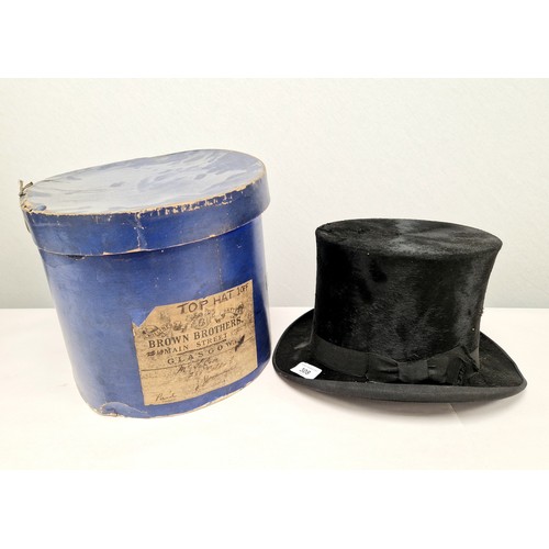 Black silk top hat with box