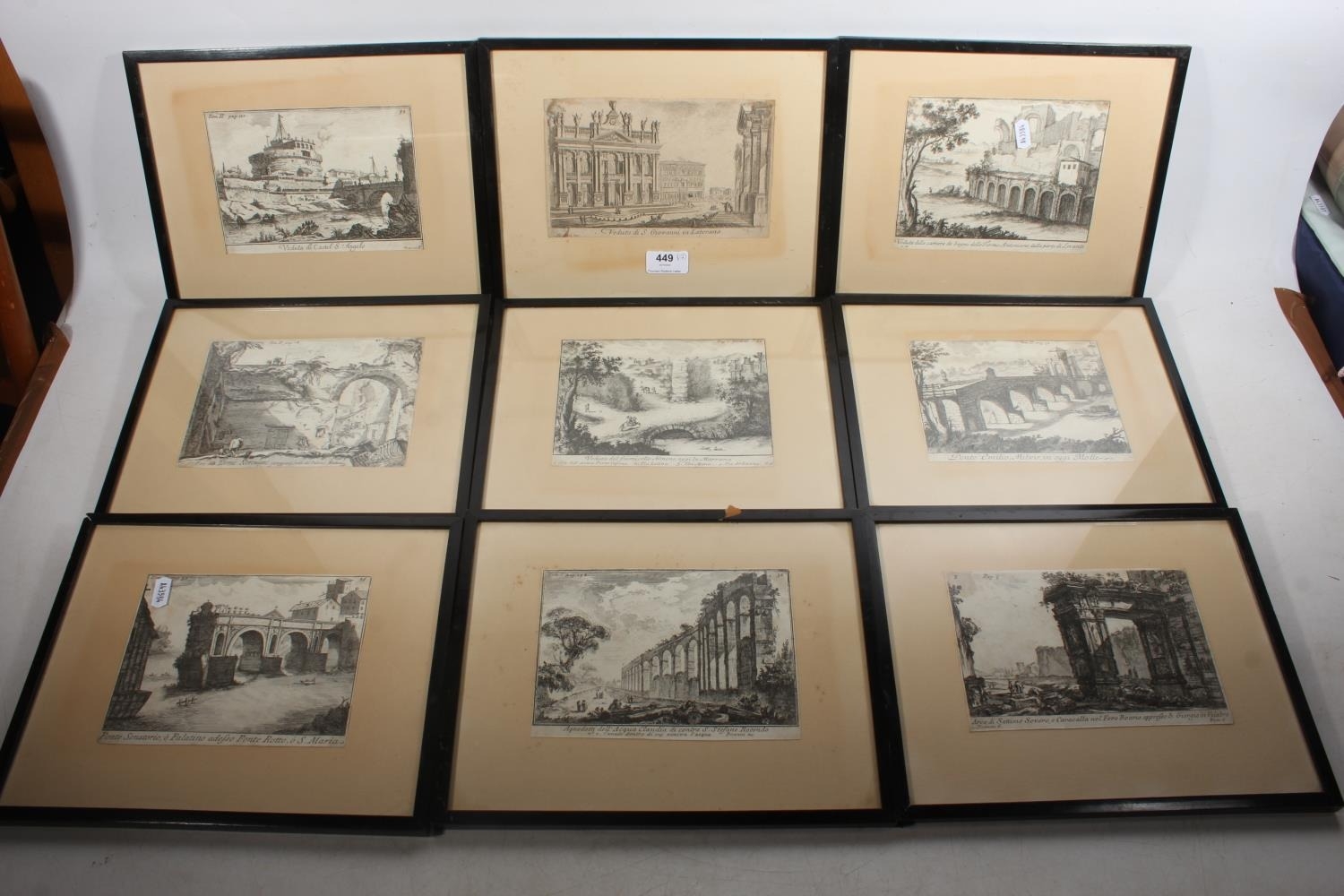 Seventeen framed bookplate engraving prints of Italian topographical ...