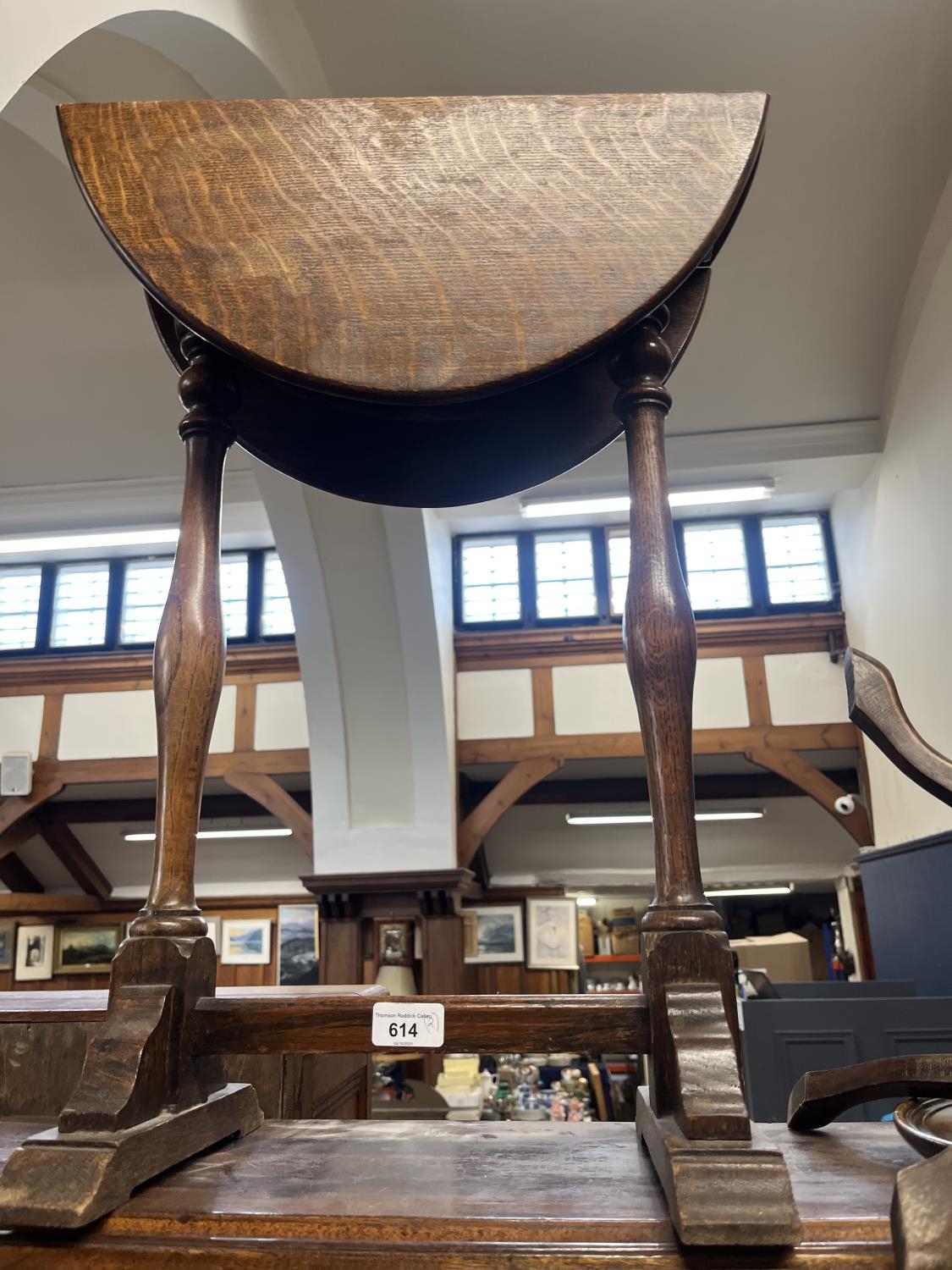 Oak drop-flap side table, 60cm high, and a wine table. (a/f)