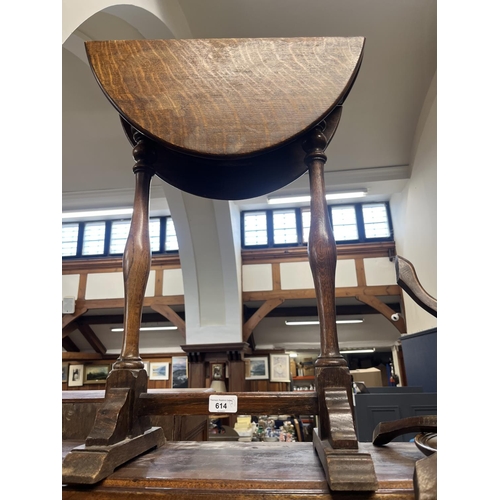 Oak drop-flap side table, 60cm high, and a wine table. (a/f)