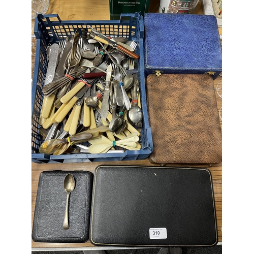 Silver plate to include loose flatware, cased dessert set, etc.
