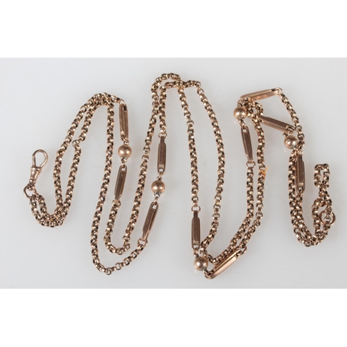 9ct yellow gold ball and curb link chain with dog tooth clip, 23.4g.