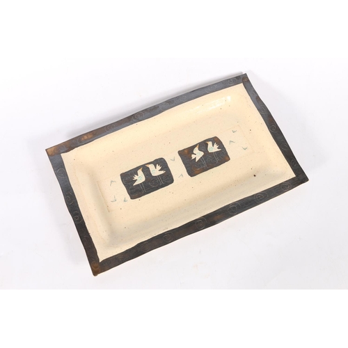 Studio pottery shallow dish of rectangular shape decorated with spirals ...