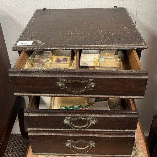 Mahogany four drawer gem and stone cabinet, with mineral and stone samples.