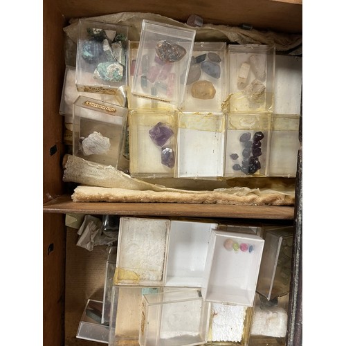 Mahogany four drawer gem and stone cabinet, with mineral and stone samples.