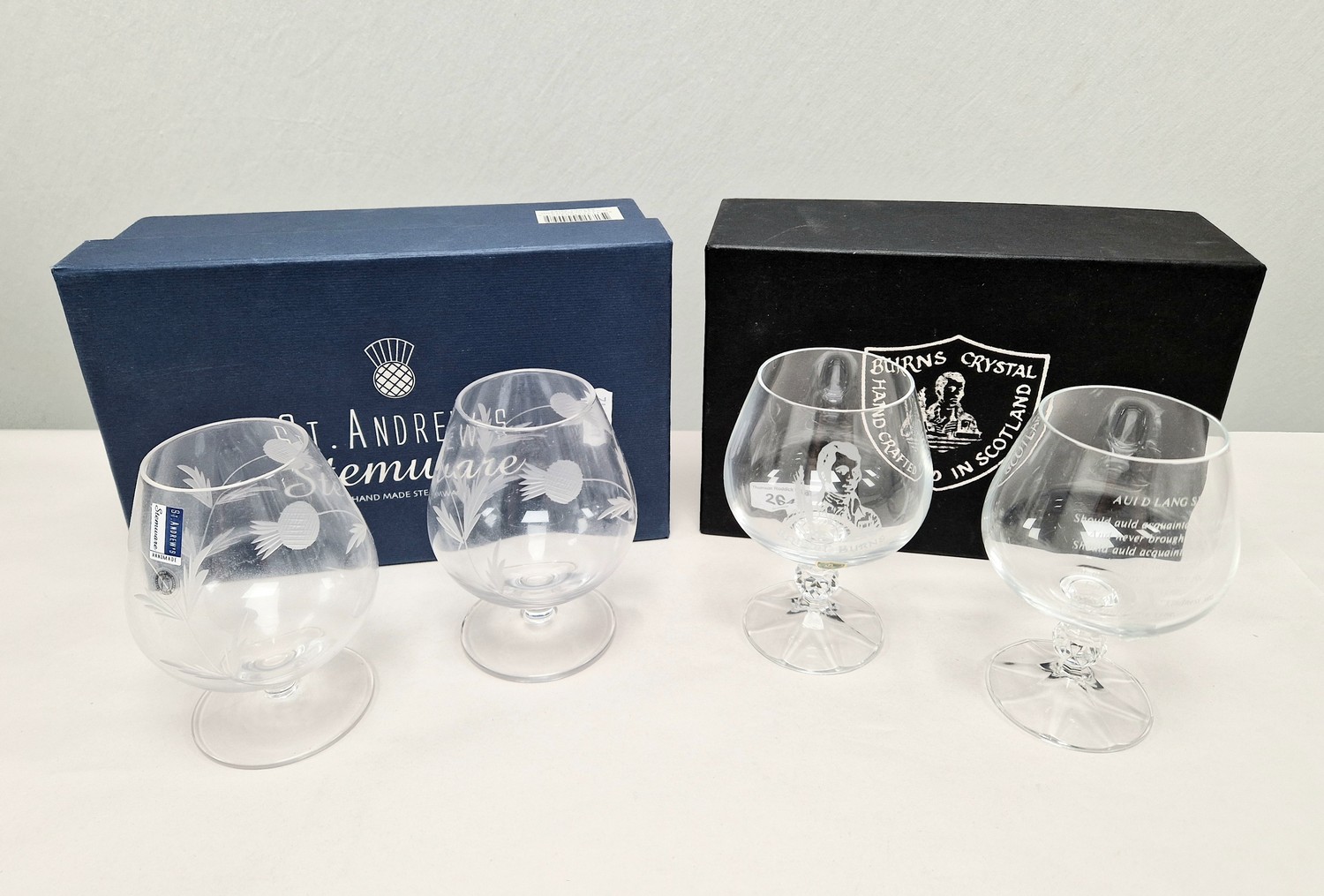Pair of Burns Crystal Brandy balloons also St Andrews brandy balloons ...