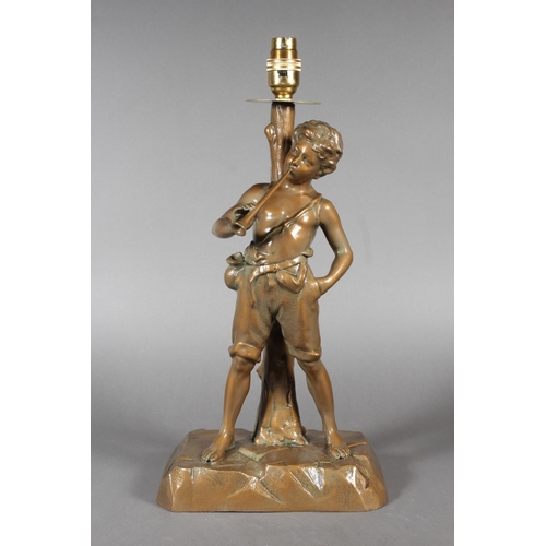 20th Century gilded metal lamp base in the form of the pied piper, 40cm ...