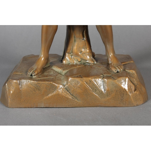20th Century gilded metal lamp base in the form of the pied piper, 40cm ...