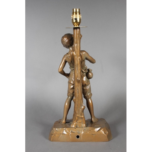 20th Century gilded metal lamp base in the form of the pied piper, 40cm ...