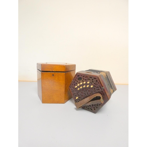 Victorian octagonal twenty button concertina with five fold leather ...