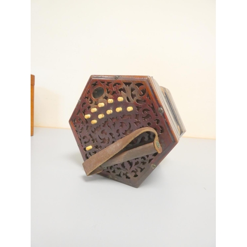 Victorian octagonal twenty button concertina with five fold leather ...