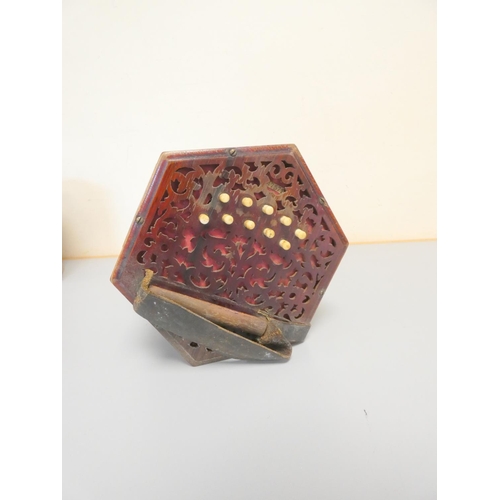 Victorian octagonal twenty button concertina with five fold leather ...