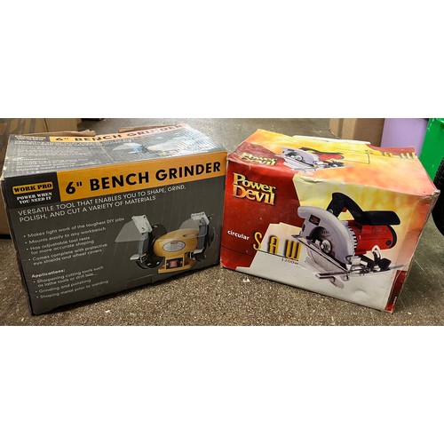 Workpro bench grinder and a Power Devil circular saw