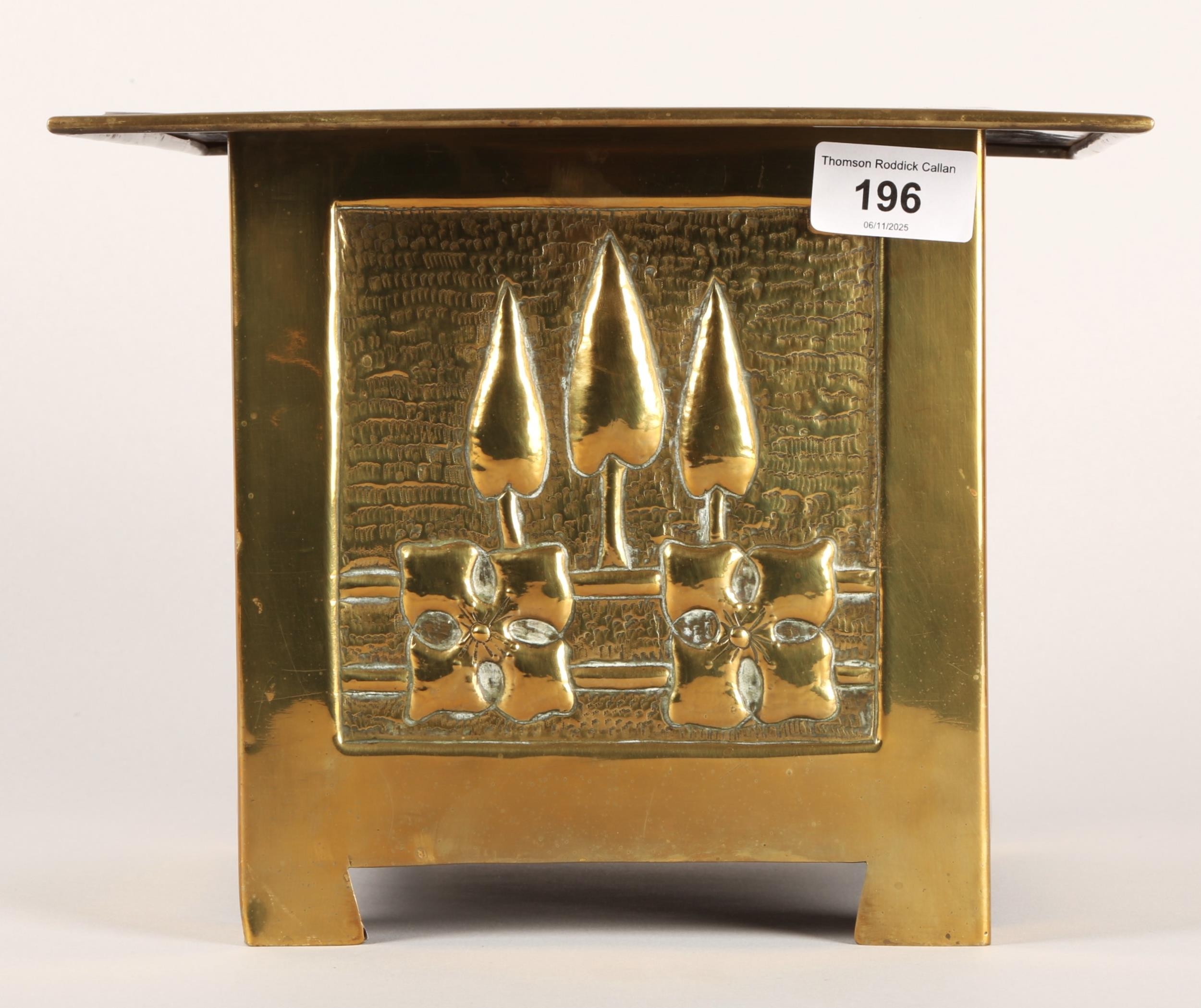 Arts and Craft brass planter of square form. 20cm