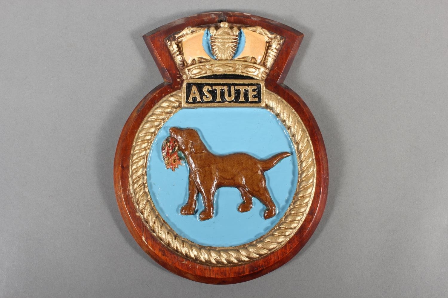 HMS Astute cold painted cast metal submarine crest badge mounted on ...