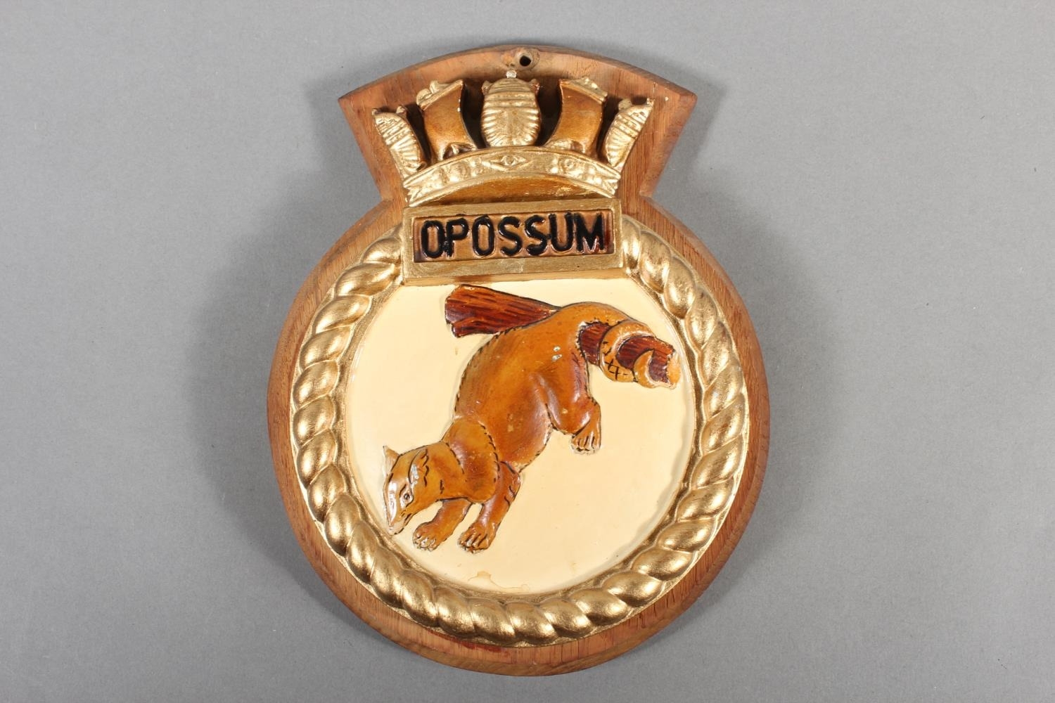 HMS Opossum cold painted cast metal submarine crest badge mounted on ...
