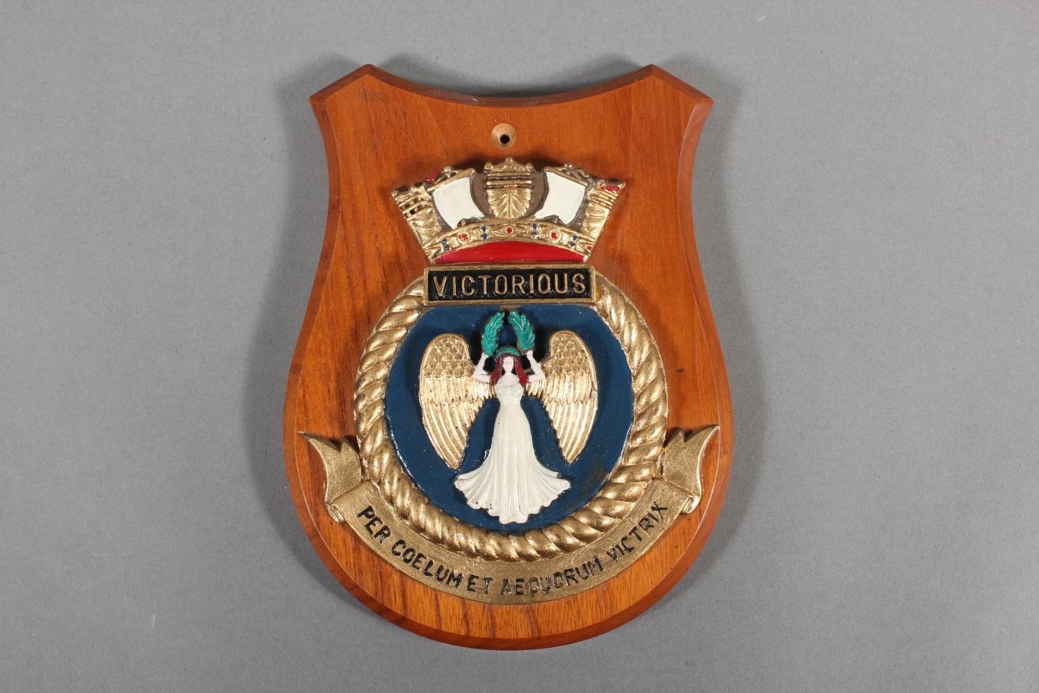 HMS Victorious painted aircraft carrier ship crest badge mounted on ...