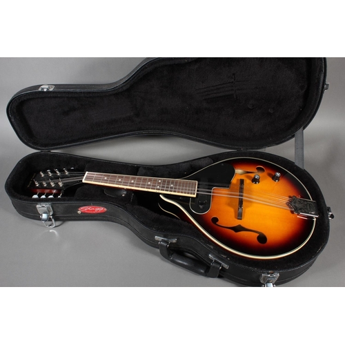 Fender style electric cased mandolin.