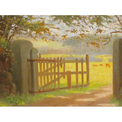 Frederick Hall (British, 1860 - 1948)English landscape with farm gate ...