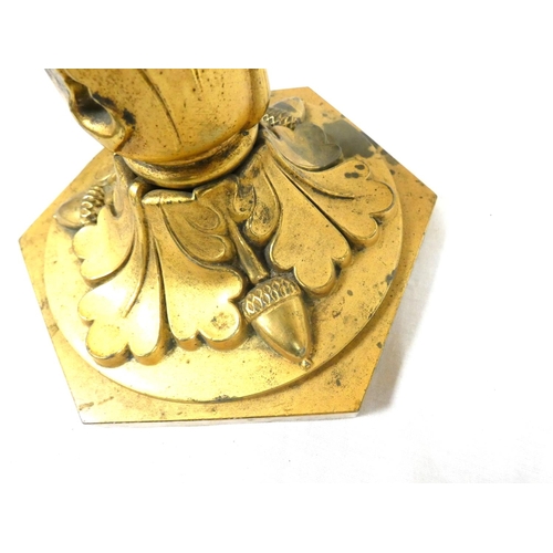 Victorian Gothic revival gilt brass lamp base having moulded acorn and ...