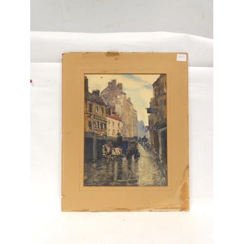 Attrib. to Charles Walter Simpson.Street scene on a wet day.Gouache ...
