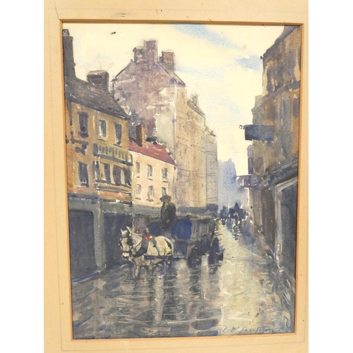 Attrib. to Charles Walter Simpson.Street scene on a wet day.Gouache ...
