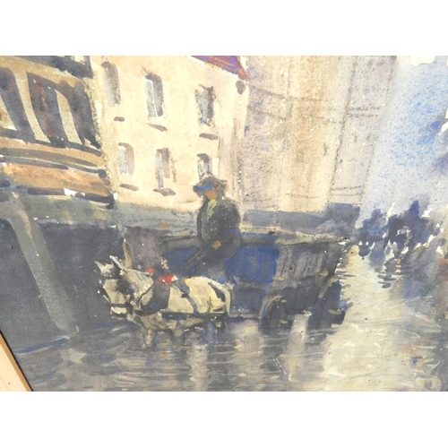 Attrib. to Charles Walter Simpson.Street scene on a wet day.Gouache ...