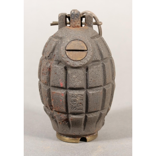 British "Mills Bomb" type No5 grenade shell, the base plug marked 'No5 ...