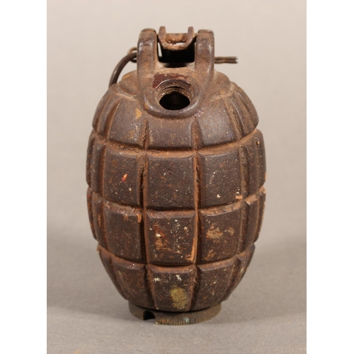 British "Mills Bomb" type No5 grenade shell, the base plug stamped 'No5 ...