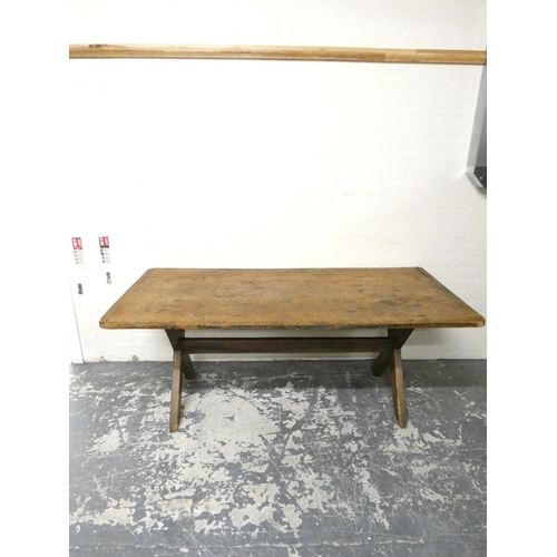Antique elm trencher style table the rectangular top on cross frame ...