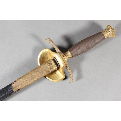 British court sword having triangular section tapering blade, the gilt ...