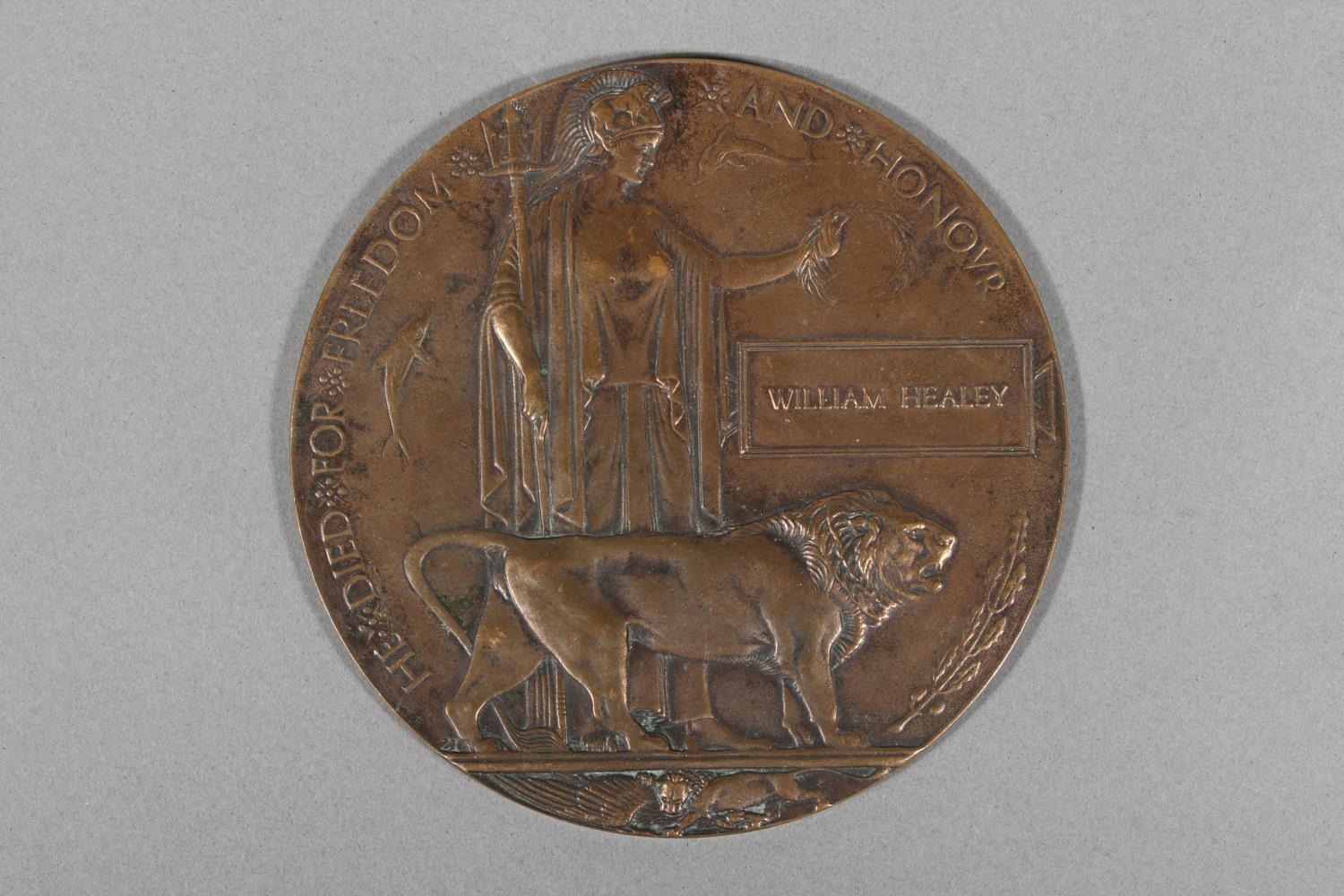 WWI death plaque named to William Healey. There were nine men with this ...