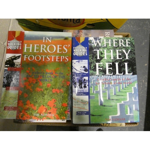 Large box of battlefield books including The Somme, Waterloo etc.