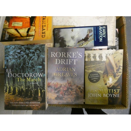 Large box of battlefield books including The Somme, Waterloo etc.
