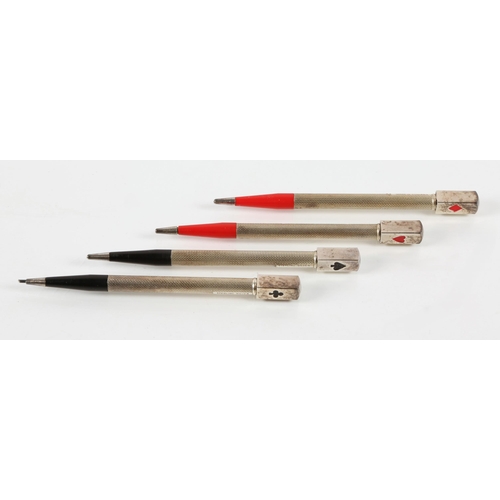 Cased set of four sterling silver Bridge pencils.