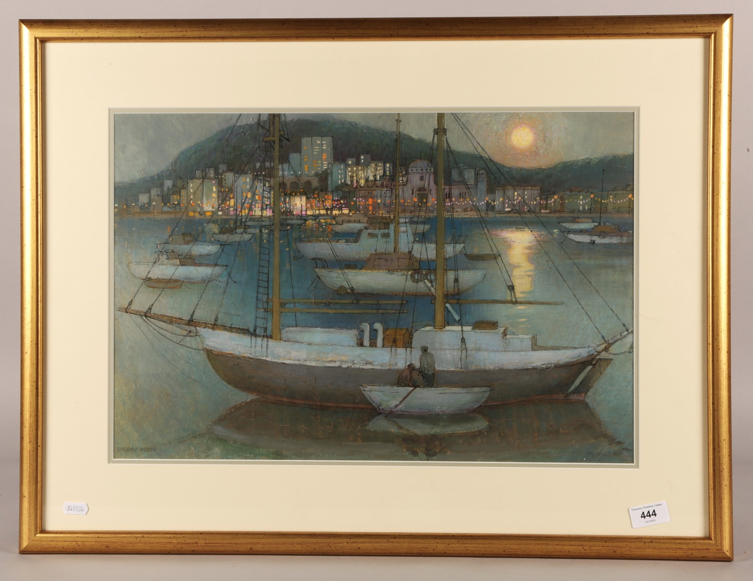 Frederick George Wills, 'Torbay Moon', acrylic on paper, 36cm x 54cm.