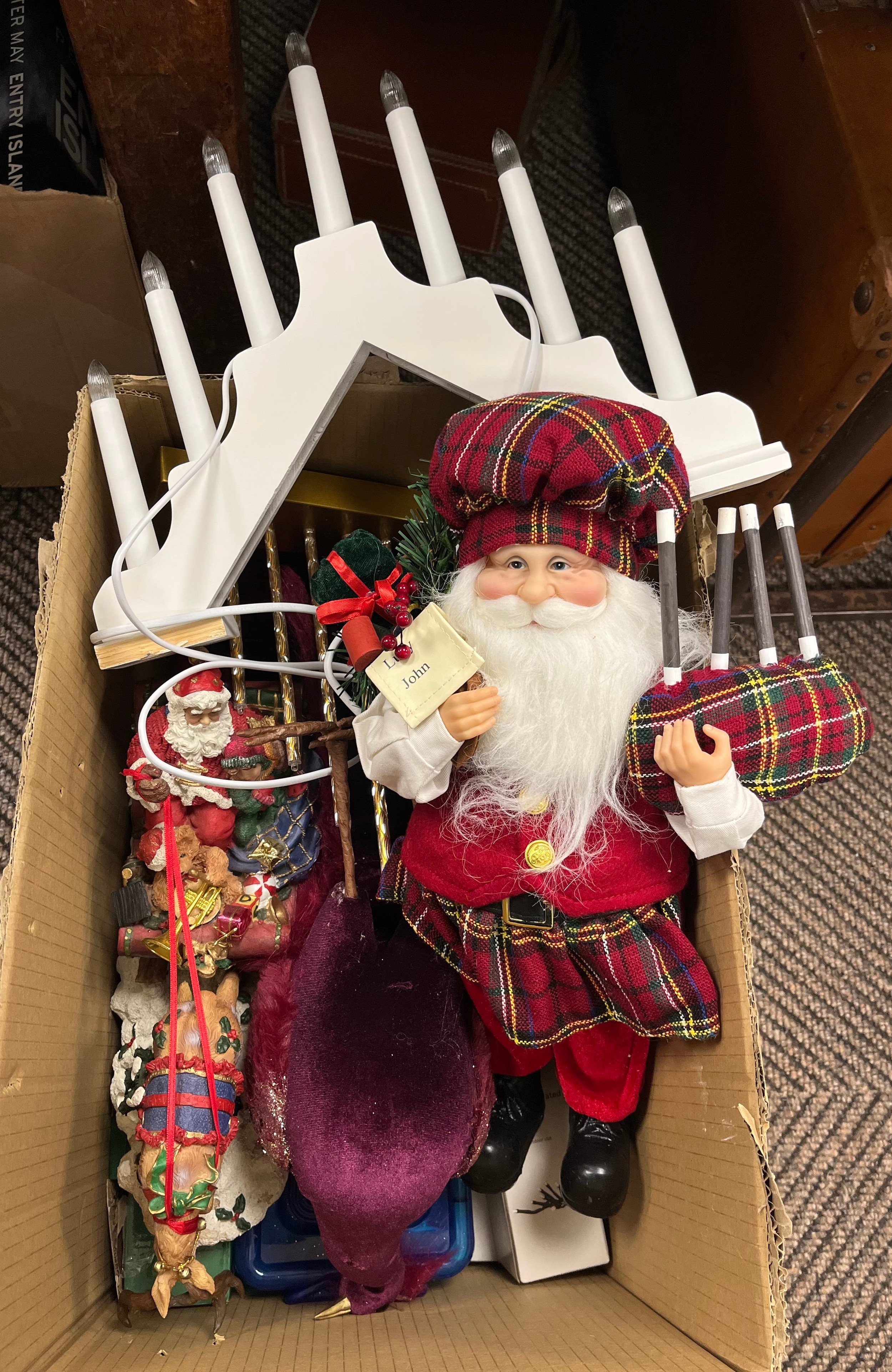 Collection of assorted Christmas decorations.