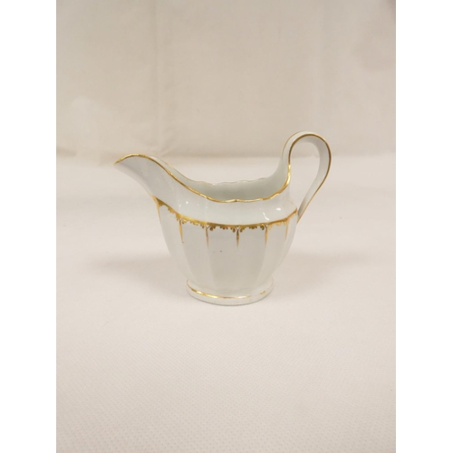 Rare early New Hall low milk jug of oval faceted form with simple gilt ...
