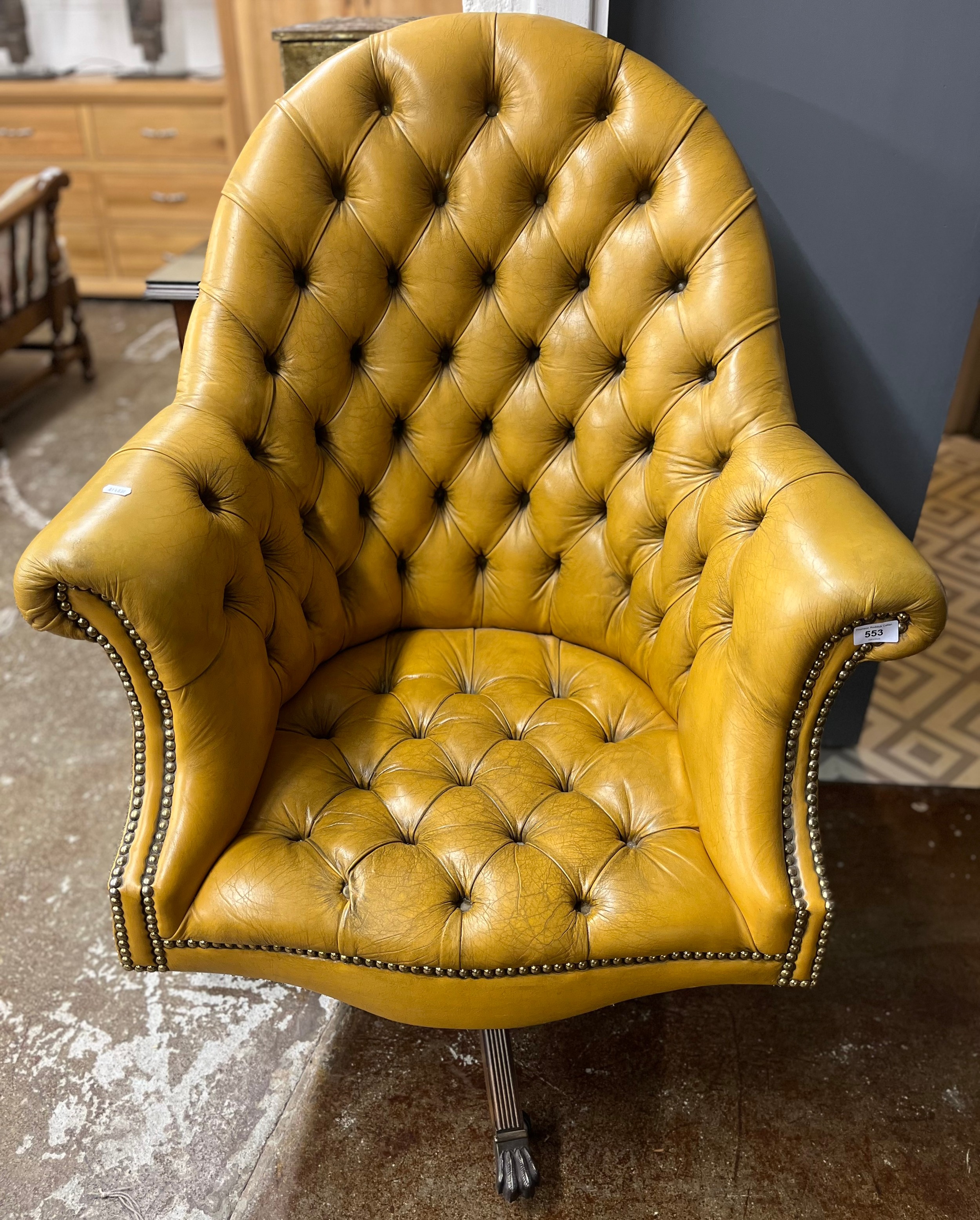 Mustard yellow leather button back office chair