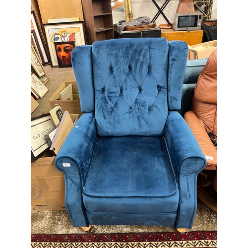 Blue button back reclining easy chair