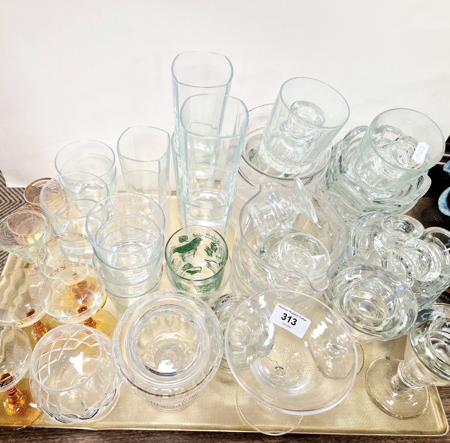 Collection of glassware, to include drinking glasses, jug, candle ...