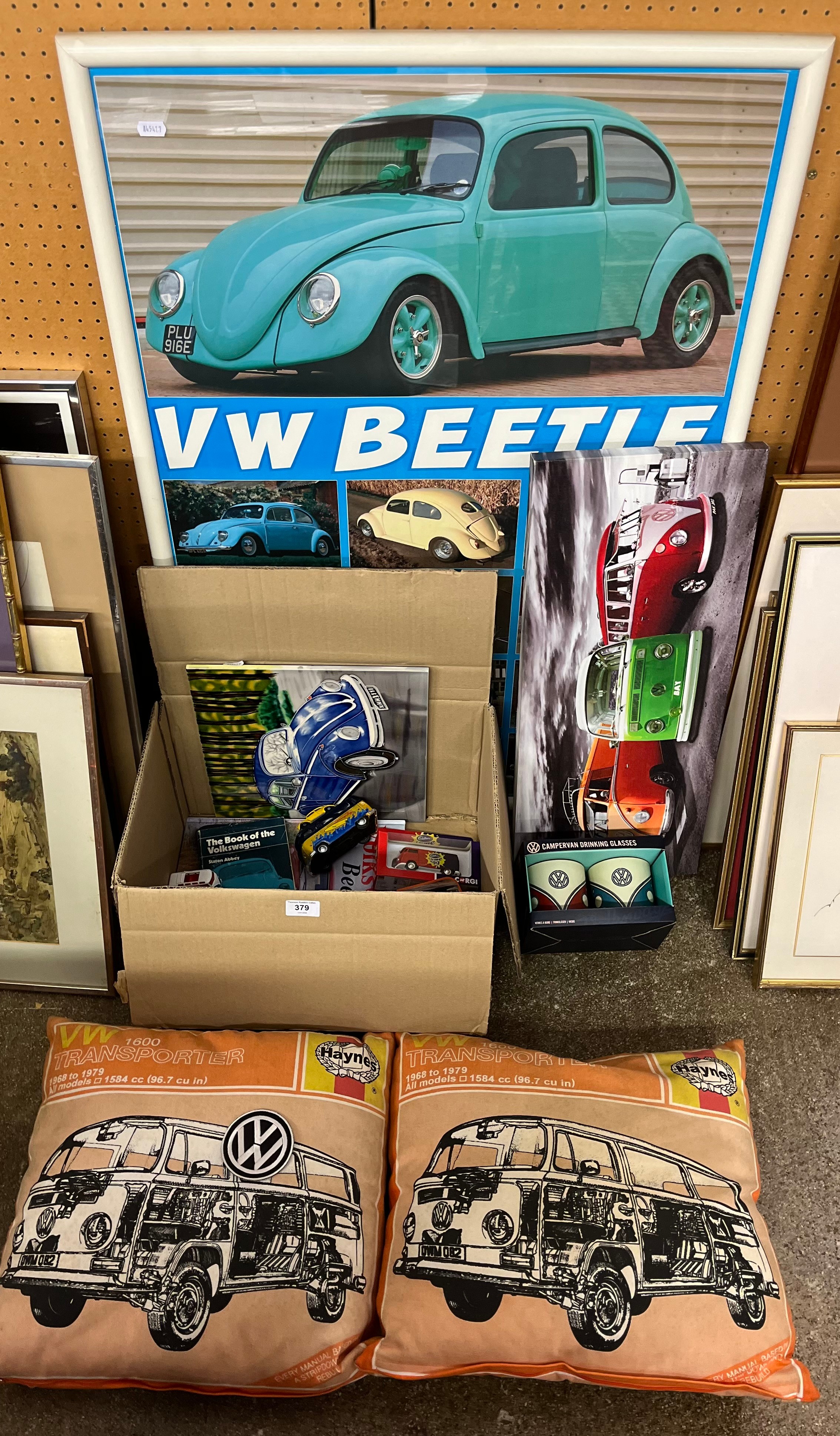 Collection of VW camper van and Beetle merchandise to include cushions ...