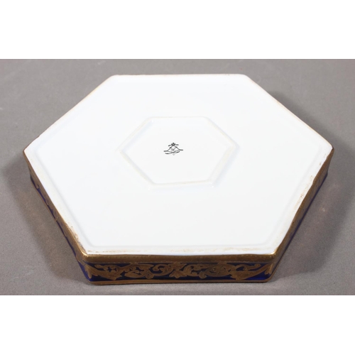Modern French china hexagonal box and cover with central classical ...