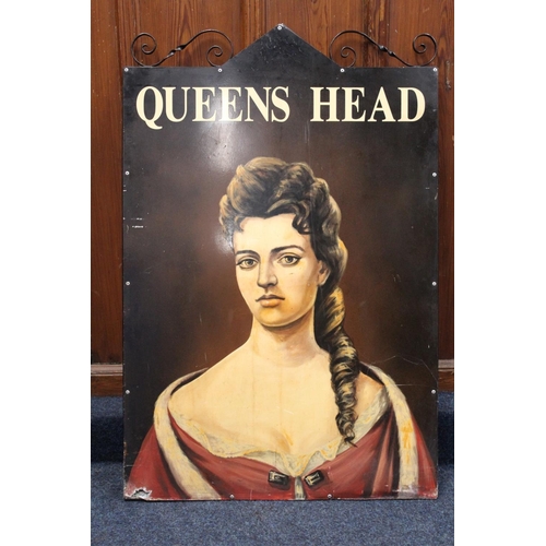 Large double sided pub sign 'Queen's Head', 123cm x 82cm.