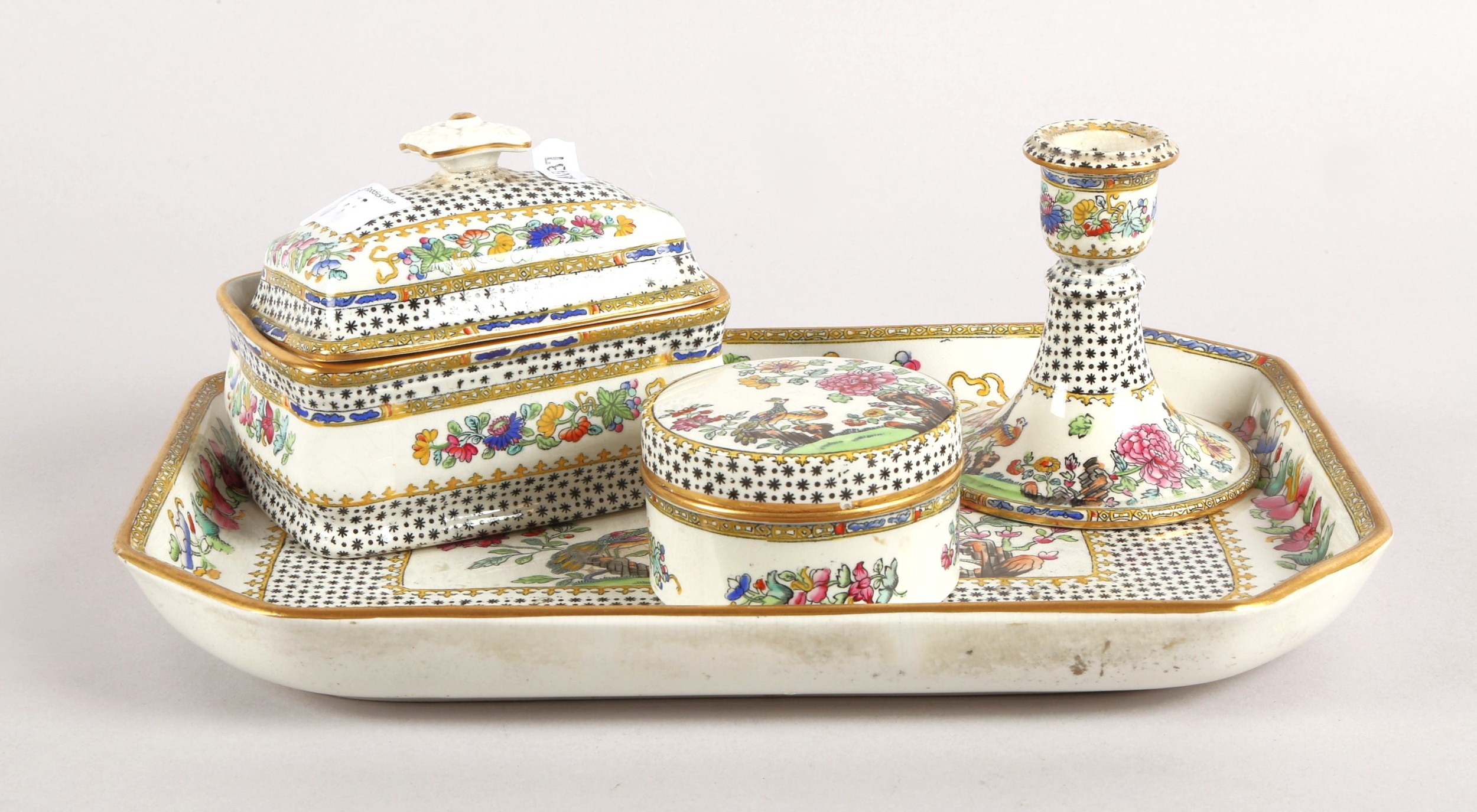 Copeland Spode dressing table set comprising powder dish, candle stick, etc