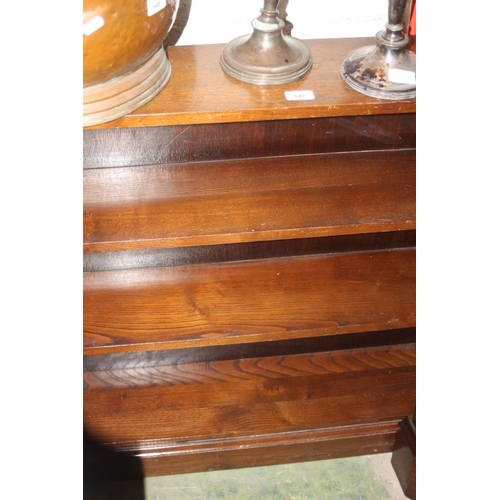 Oak three shelf bookcase, 90cm wide.