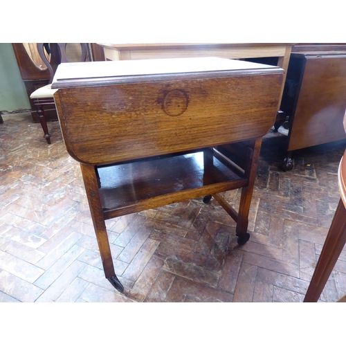 Early 20thC oak drop leaf tea trolley