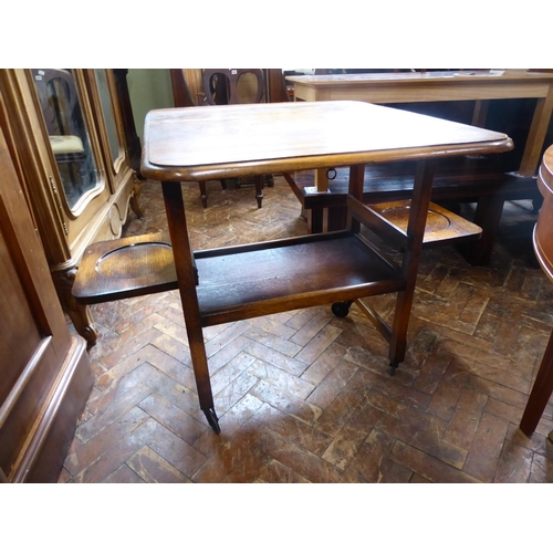 Early 20thC oak drop leaf tea trolley