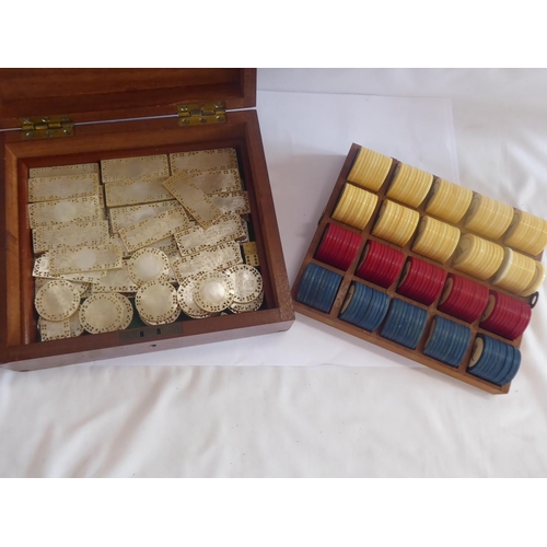 19th/20thC Chinese mother of pearl gaming counters and coloured poker ...
